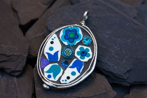 Vintage Boho Blue Mosaic Pendant Mosaic Mum