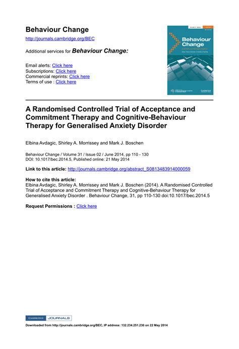 Pdf A Randomised Controlled Trial Of Acceptance And Commitment Therapy And Cognitive Behaviour