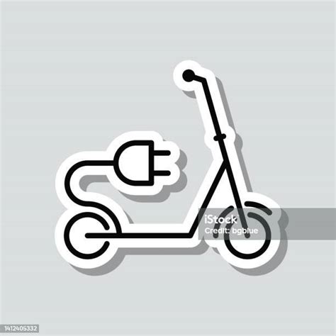 플러그가있는 전기 스쿠터 회색 배경에 아이콘 스티커 전기자전거에 대한 스톡 벡터 아트 및 기타 이미지 전기자전거 킥보드 3차원 형태 Istock