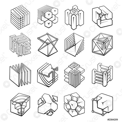 Set Of 3d Geometric Shapes Cube Designs Stock Vector 2384209 Crushpixel