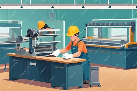 Flat Style Vector Assembly Line Worker Character Illustration Premium