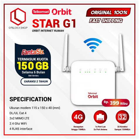 Jual Telkomsel Orbit Star G1 Home Modem Router Wifi 4g Free Kuota Telkomsel 150gb Shopee Indonesia