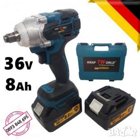 Безжичен Електрически Комбиниран Винтоверт Гайковерт 36V 8,0AH KRAFT ...
