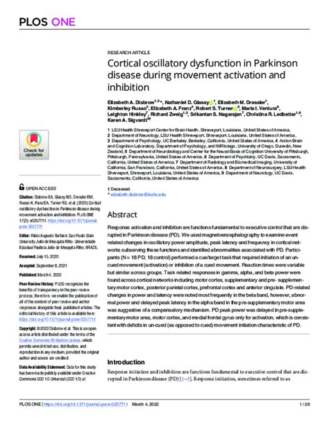 Pdf Cortical Oscillatory Dysfunction In Parkinson Disease During