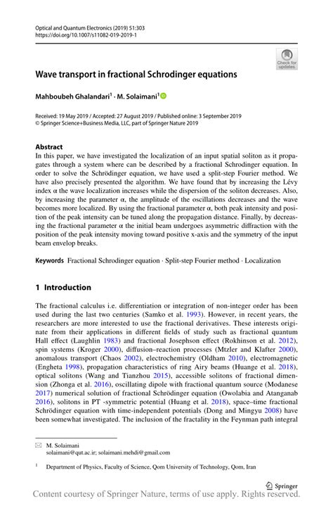 Wave Transport In Fractional Schrodinger Equations Request Pdf