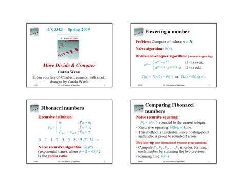 Lecture Slides On More Divide And Conquer Analysis Of Algorithms Cs 3343 Docsity