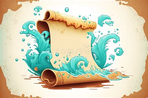 An Antique Paper Scroll Splashes Water On White Stock Illustration