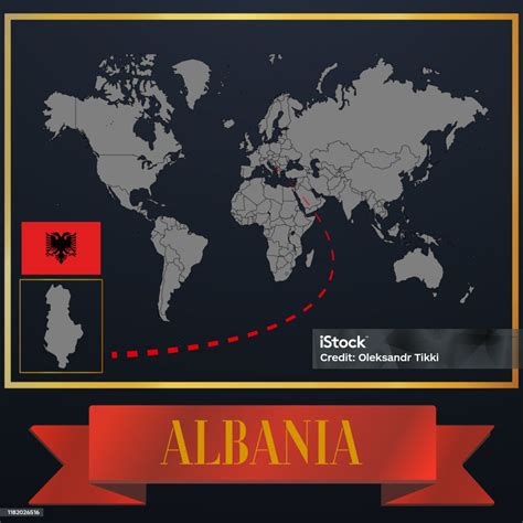 알바니아 고체 국가 개요 실루엣 현실적인 세계지도 템플릿 인포 그래픽 벡터 일러스트 레이션 고립 된 개체 배경 국기에 대한 아틀라스 국가 설정 가정 생활에 대한 스톡 벡터