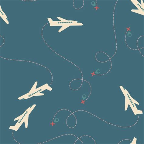 Premium Vector Seamless Pattern With Airplanes And Flight Path Background With Aeroplane Plane