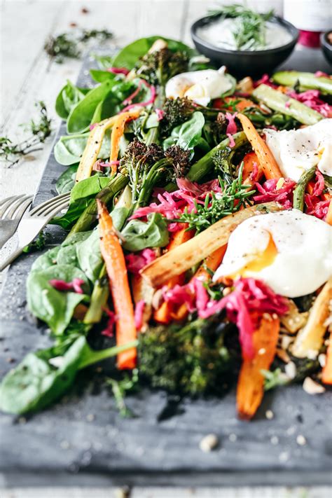 Roast Parsnip Carrot And Broccolini Salad With Wild Kraut And Coconut Yoghurt Swoon Food Roast Parsnip Carrot And Broccolini Salad With Wild Kraut And Coconut Yoghurt Swoon Food