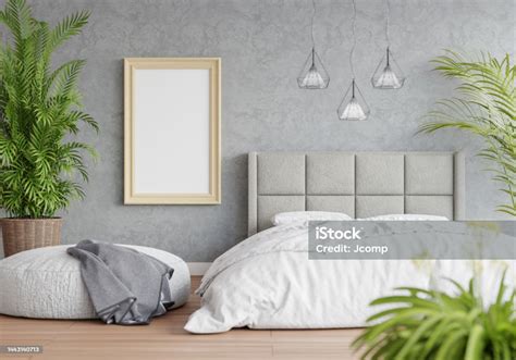 모형 사진 프레임이 있는 침실의 3d 현대적인 인테리어 0명에 대한 스톡 사진 및 기타 이미지 0명 3차원 형태 가구 Istock