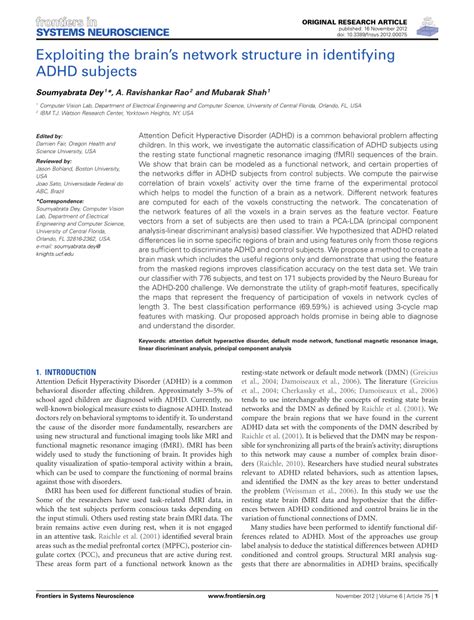 pdf exploiting the brain s network structure in identifying adhd subjects