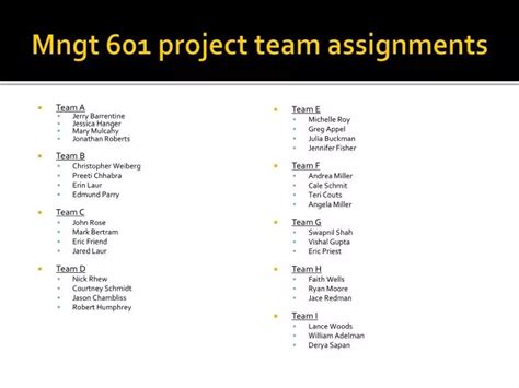 Ppt Mngt 601 Project Team Assignments Powerpoint Presentation Free