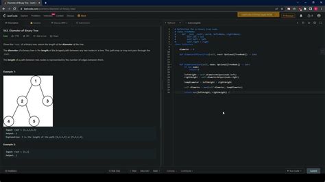 Leetcode Question 543 Diameter Of Binary Tree Youtube