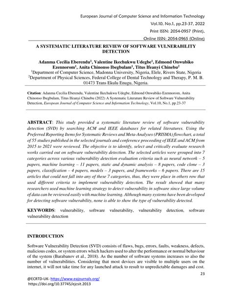 Pdf A Systematic Literature Review Of Software Vulnerability Detection