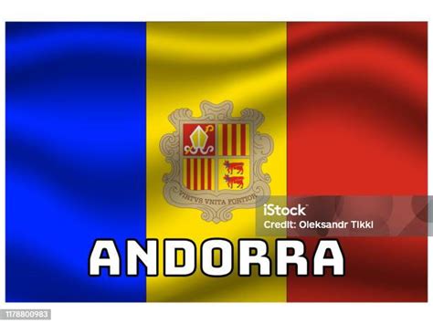 안도라 국기 와 물결 모양의 그림자 효과와 국가의 이름 원래 색상과 비율 벡터 일러스트레이션을 참조하십시오 국가 관광명소에 대한 스톡 벡터 아트 및 기타 이미지 Istock