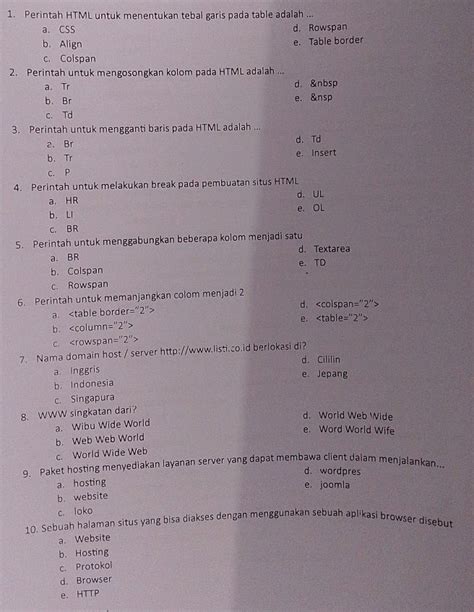 Perintah HTML Untuk Menentukan Tebal Garis Pada Table Adalah A CSS B Align C Colspan D Rowspan