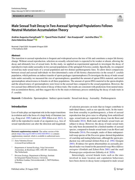 PDF Male Sexual Trait Decay In Two Asexual Springtail Populations Follows Neutral Mutation