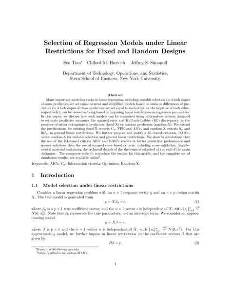 pdf selection of regression models under linear restrictions for