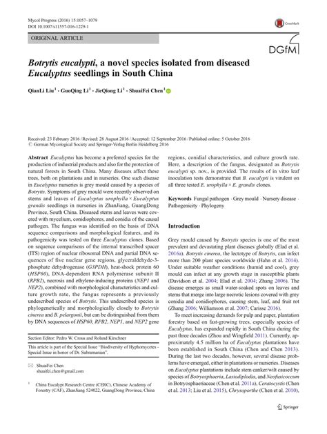 Pdf Botrytis Eucalypti A Novel Species Isolated From Diseased