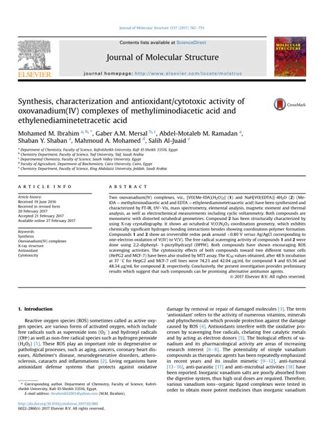Pdf Synthesis Characterization And Antioxidantcytotoxic Activity Of