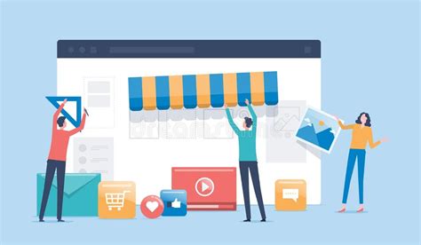 Flat Vector Business Team Working Developer And Designer Team Create An Online Store Shop Stock