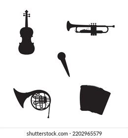 Vector Set Musical Instruments Silhouettes Illustration Stock Vector