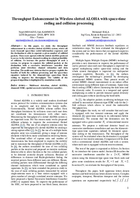 Pdf Throughput Enhancement In Wireless Slotted Aloha With Space Time Coding And Collision