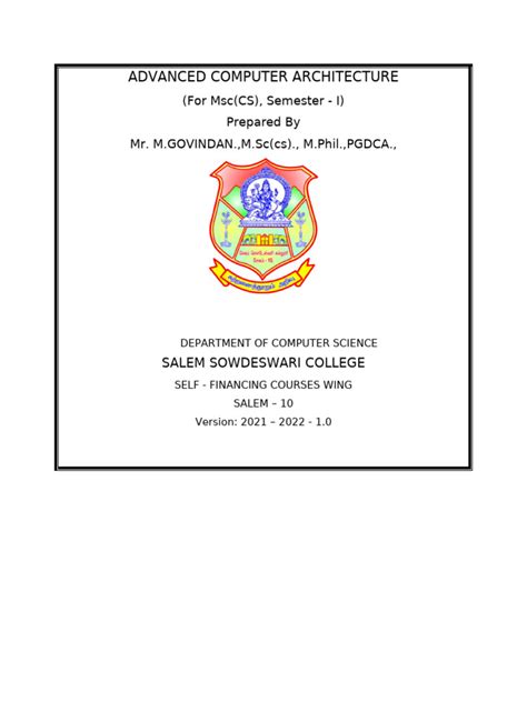 I Msc Cs Advanced Computer Architecture Final Pdf