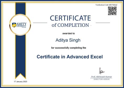 amityuniversity advancedexcel dataanalysis certificateofachievement