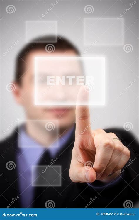Man Pressing A Digital Button Stock Photo Image Of Future Network 18584512