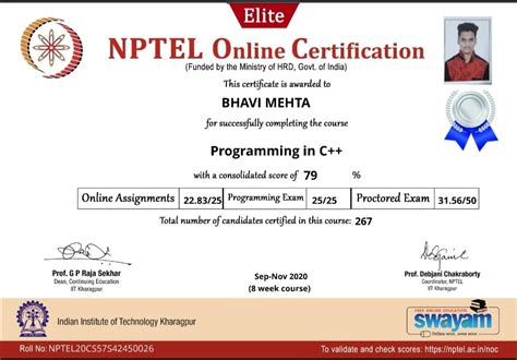 Bhavi Mehta On Linkedin Nptel Certificate In C