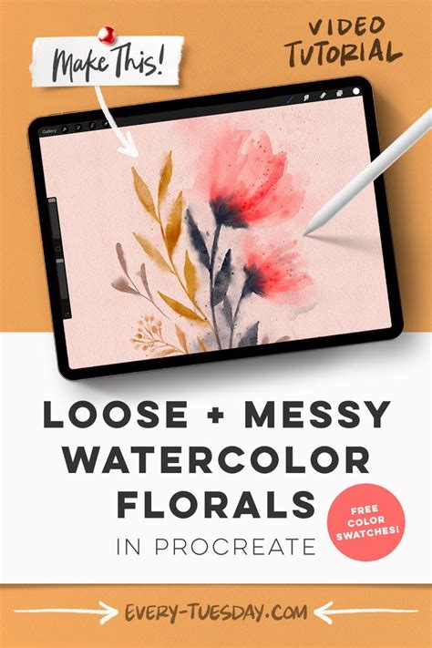 Loose + Messy Watercolor Florals in Procreate - Every-Tuesday in 2024 | Procreate ipad tutorials ...