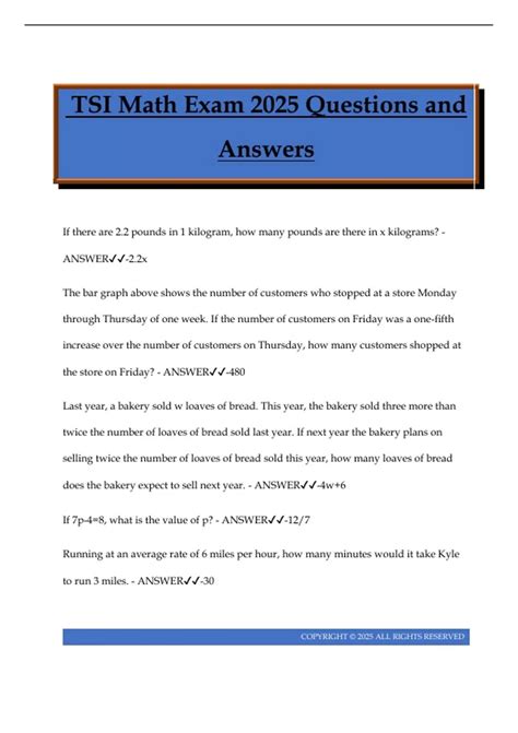 Tsi Math Exam 2025 Questions And Answers Tsi Math Stuvia Us