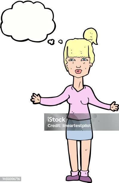 말풍선이 있고 어깨를 으쓱하는 여자 만화 캐릭터 기포에 대한 스톡 벡터 아트 및 기타 이미지 기포 낙서 드로잉 단순함 Istock
