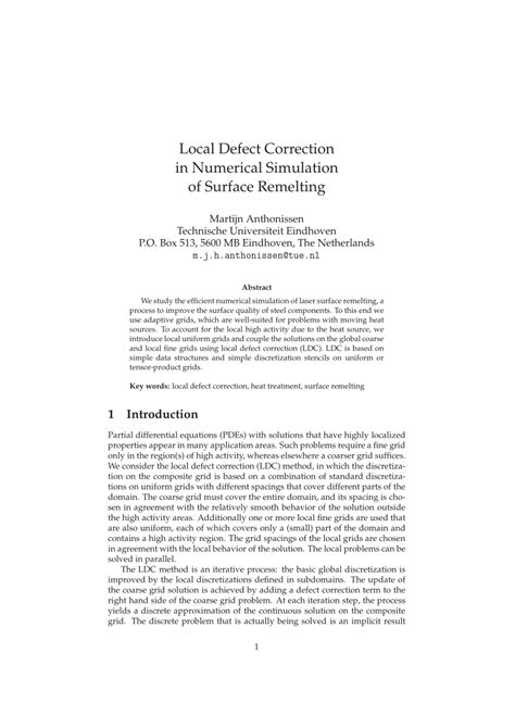 Pdf Local Defect Correction In Numerical Simulation Of Surface Remelting