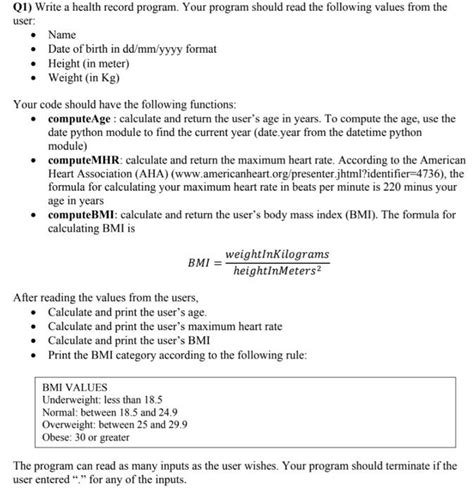 solved 1 write a health record program your program