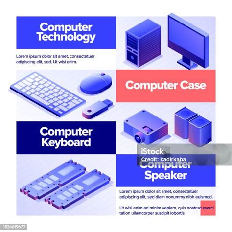 컴퓨터 기술 아이콘 세트 배너 디자인 3 차원 및 등각 투영 도면 컴퓨터 마이크로칩 Cpu 외장 하드 디스크 드라이브 메모리
