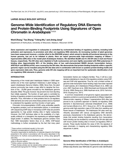 Pdf Genome Wide Identification Of Regulatory Dna Elements And Protein Binding Footprints Using