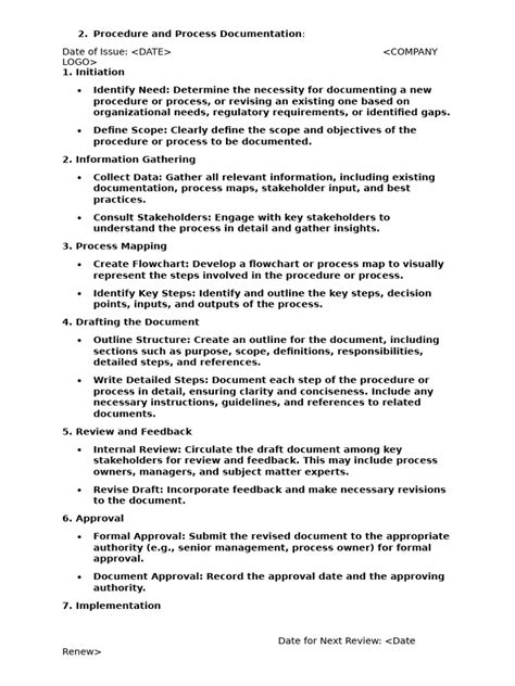 Procedure And Process Documentation Template Pdf Regulatory Compliance Business