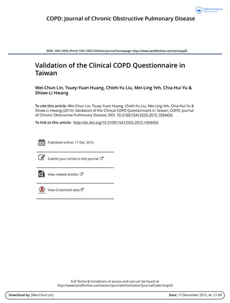 Pdf Validation Of The Clinical Copd Questionnaire In Taiwan
