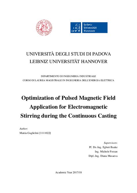 Pdf Optimization Of Pulsed Magnetic Field Application For Electromagnetic Stirring During The