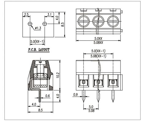 wj127 5 0 02p Винтовой клеммник на печатную плату
