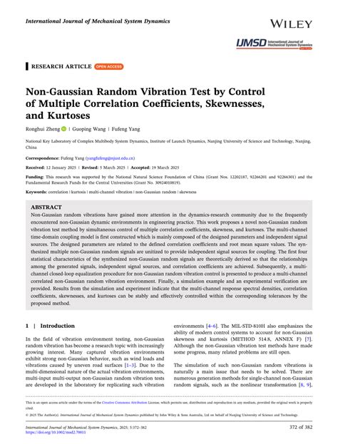 Pdf Non‐gaussian Random Vibration Test By Control Of Multiple Correlation Coefficients