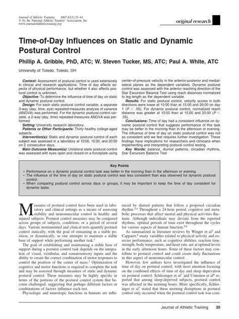 Time Of Day Influences On Static And Dynamic Postural Control Pdf Pdf Balance Ability Sleep