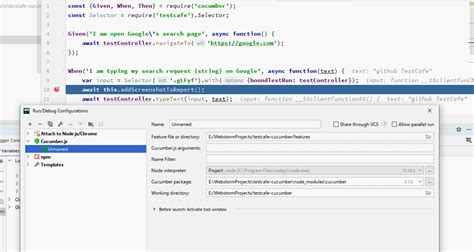 Testing Debug Configuration In Webstorm For Cucumberjs And Testcafe