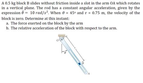 Solved A Kg Block B Slides Without Friction Inside A Chegg