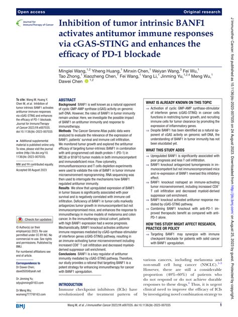 Pdf Inhibition Of Tumor Intrinsic Banf1 Activates Antitumor Immune