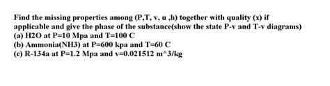 Solved Find The Missing Properties Among P T V U H Chegg Com