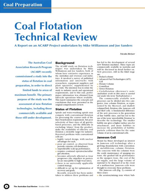 coal flotation technical review pdf industrial processes materials